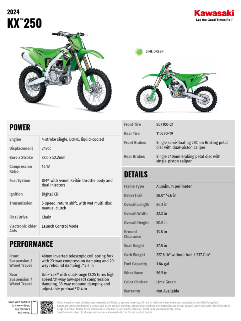 2024 kx250 en La Spec Sheet | PDF