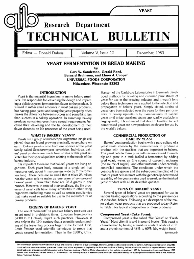 Yeast Fermentation in Bread Making | PDF