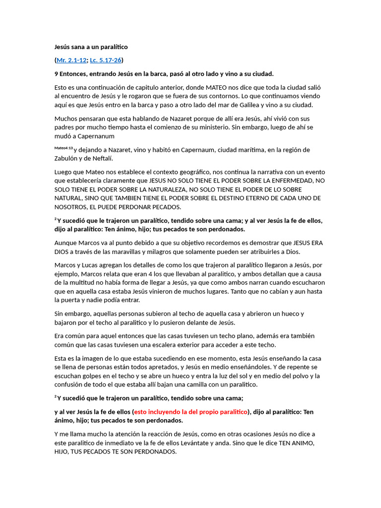 Jesús Sana A Un Paralítico PREDICACION EXPOSITIVA | PDF