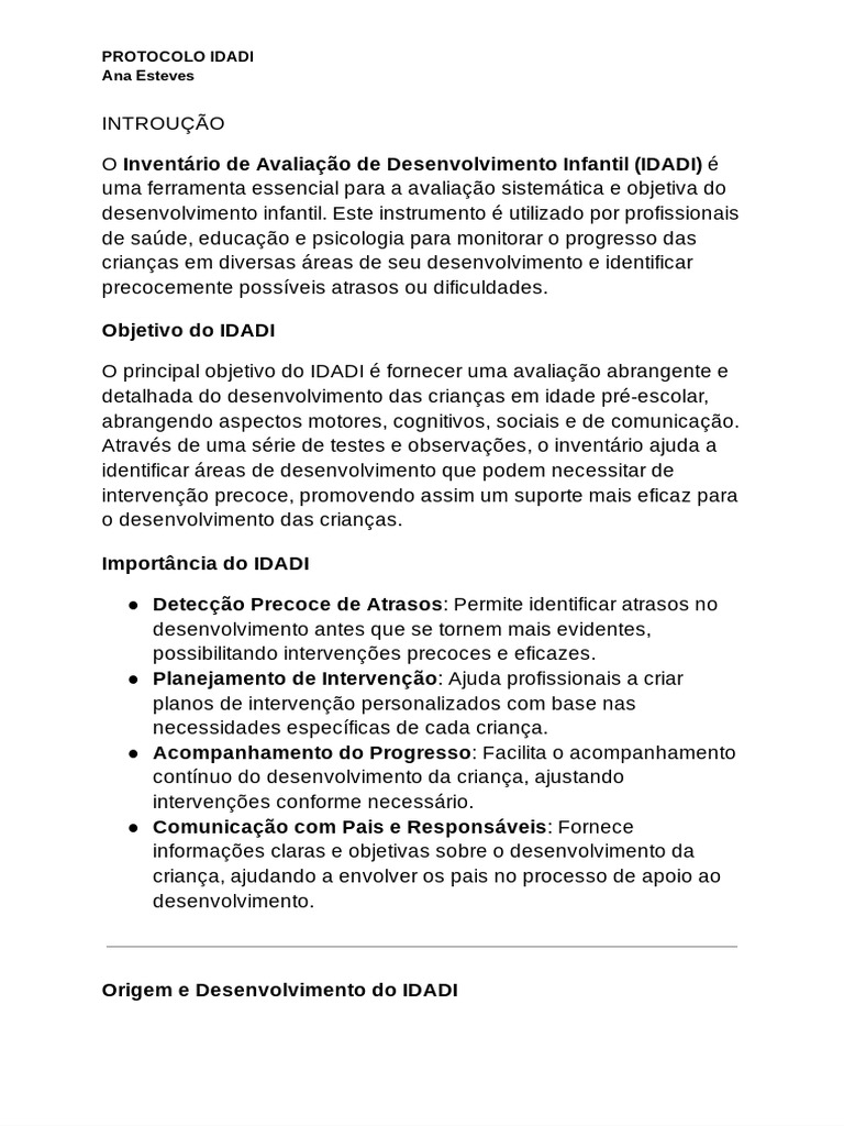 Apostila Protocolo IDADI | PDF