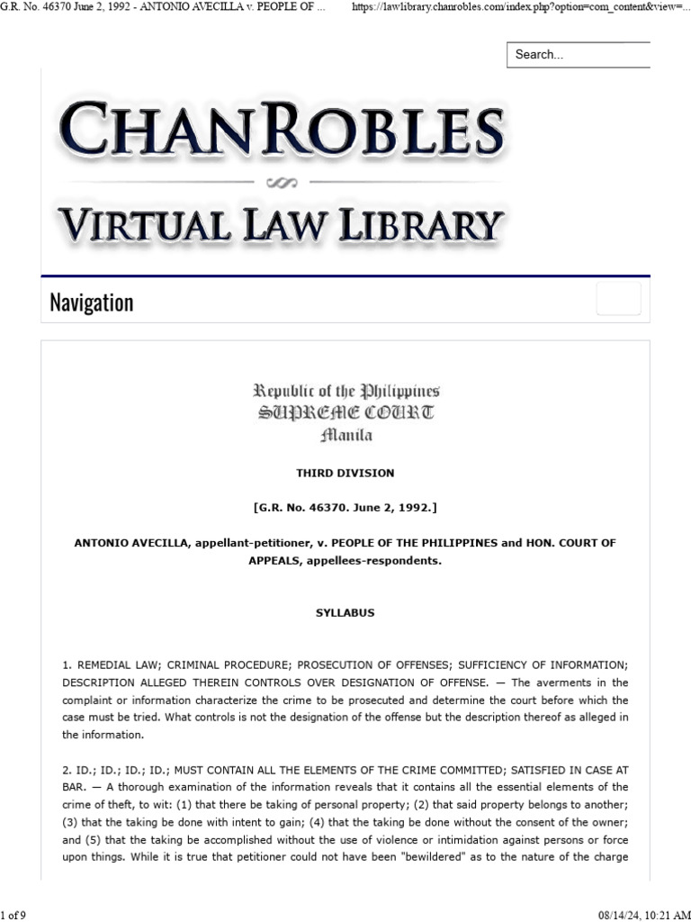 ANTONIO AVECILLA v. PEOPLE OF THE PHIL., ET AL. | PDF