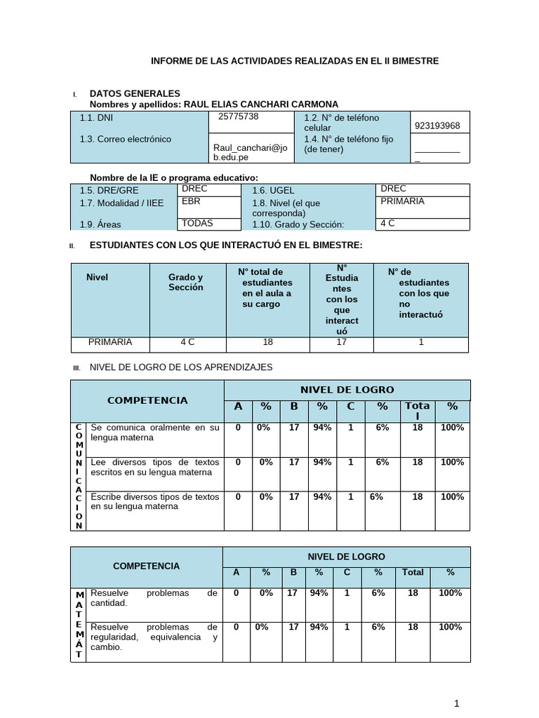 Informe - Logros - de - Aprendizaje - 4 C | PDF