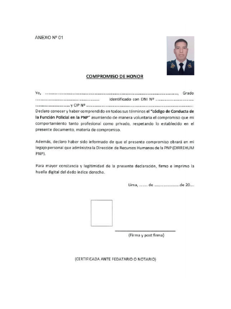 Formato COMPROMISO DE HONOR1 | PDF