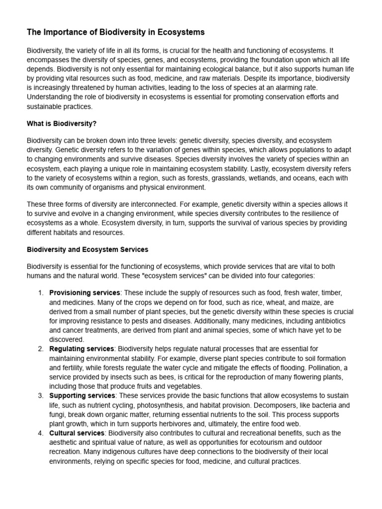 The Importance of Biodiversity in Ecosystems | PDF