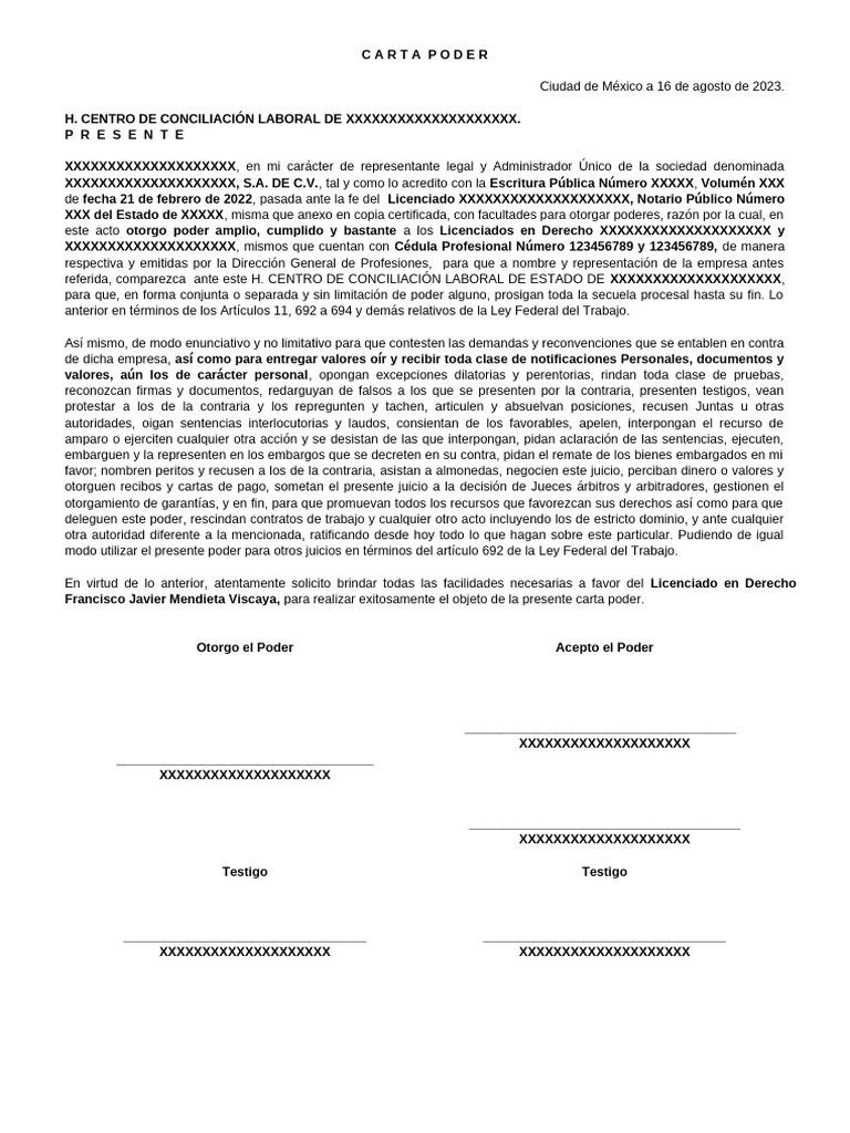 Carta Poder Laboral | PDF | Justicia | Crimen y violencia