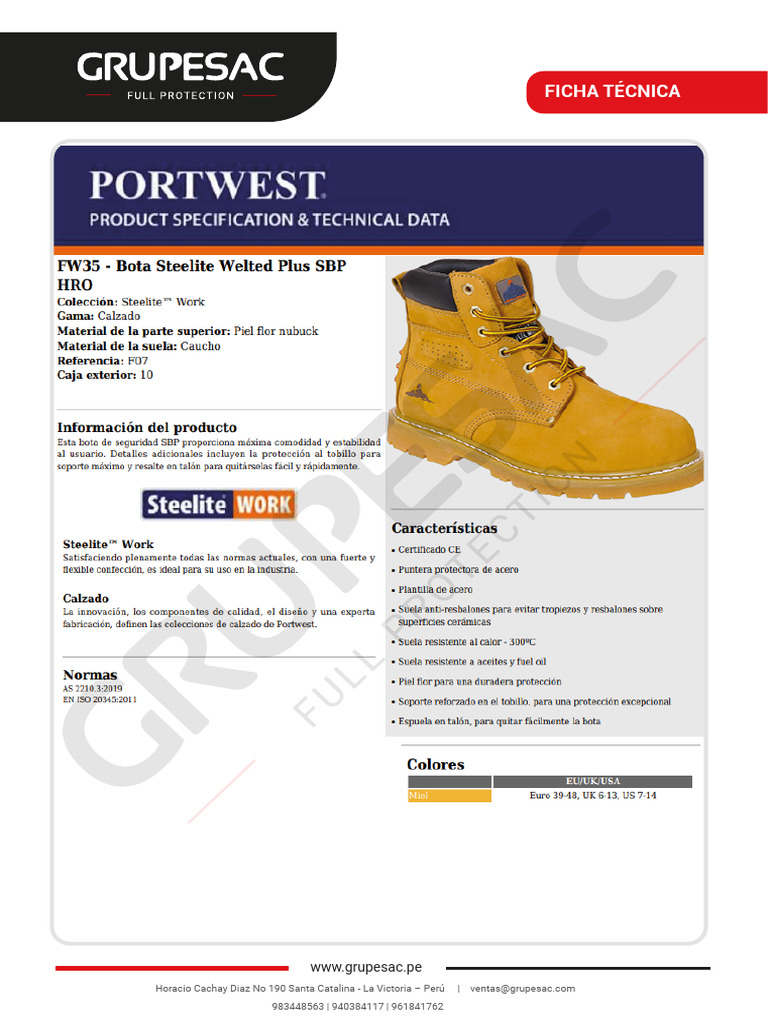 Bota Steelite Welted Plus SBP HRO FW35 Portwest 1 | PDF