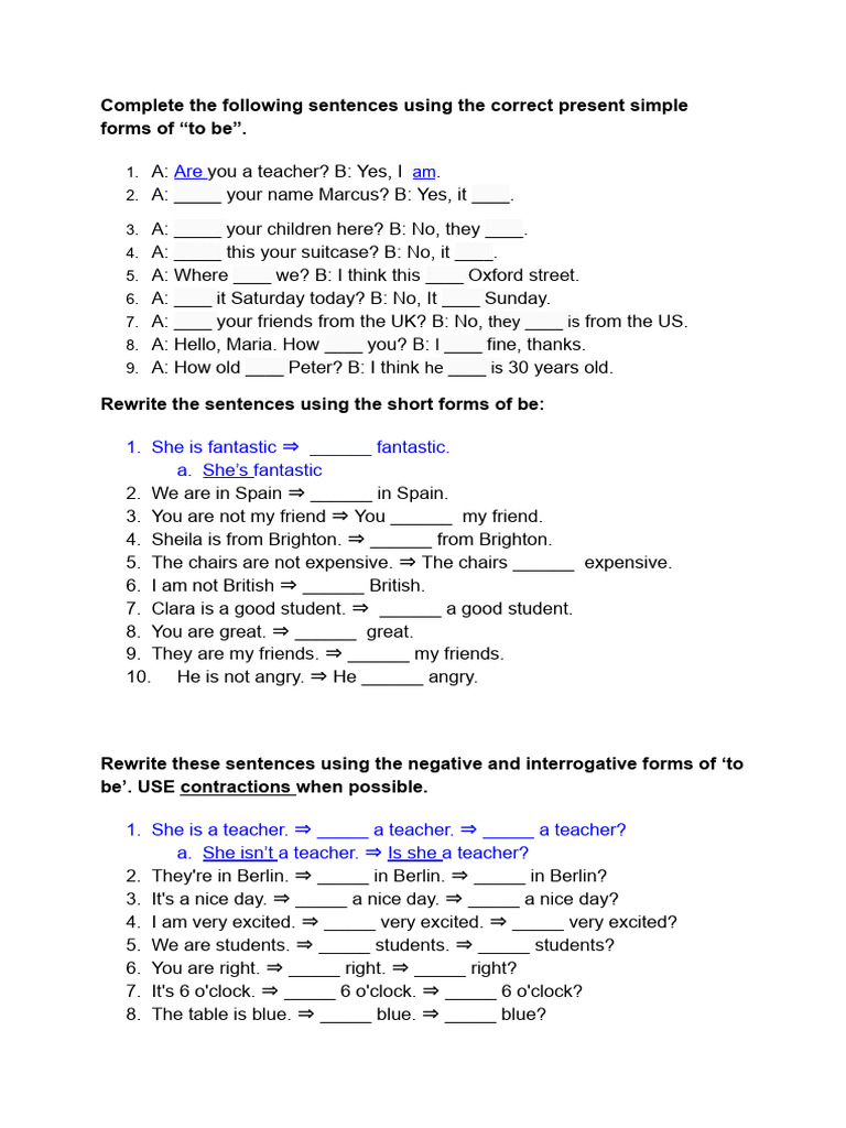 Excercise TO BE | PDF