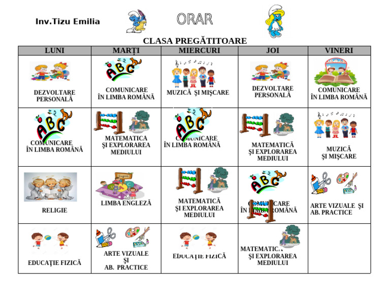 7 Orar Clasa Pregatitoare | PDF
