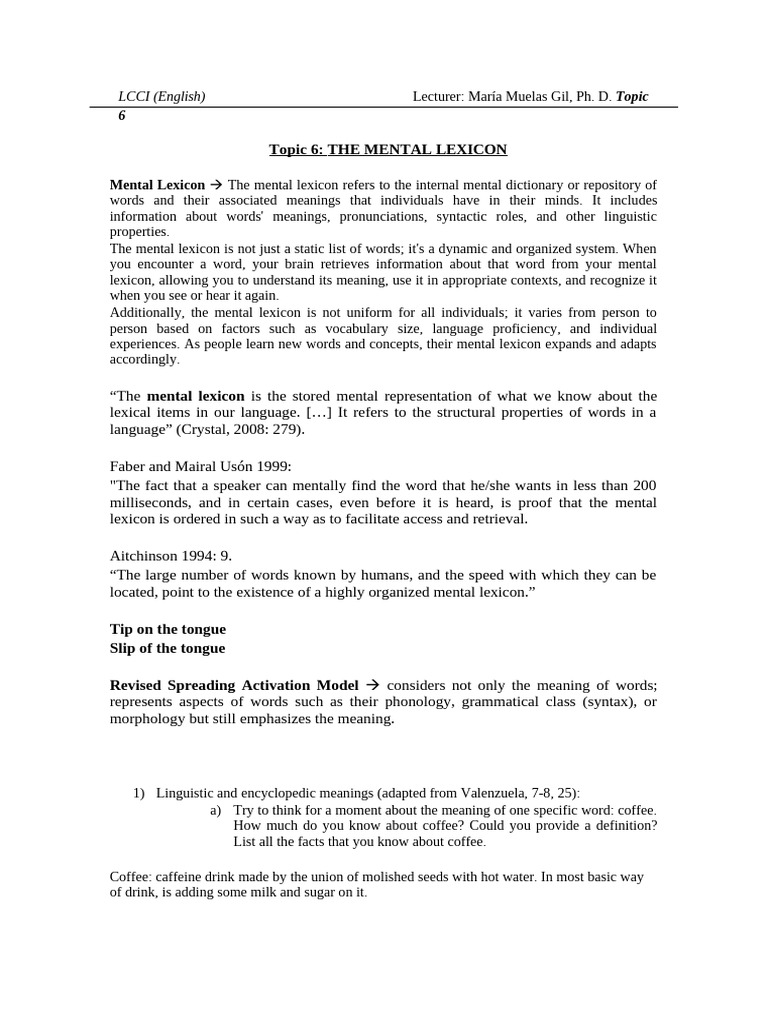 Topic 7 - Mental Lexicon | PDF