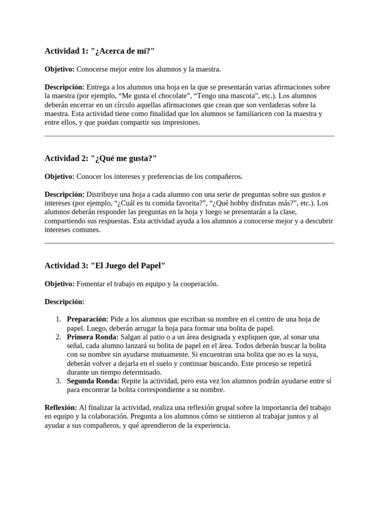 Actividades Primera Semana | PDF
