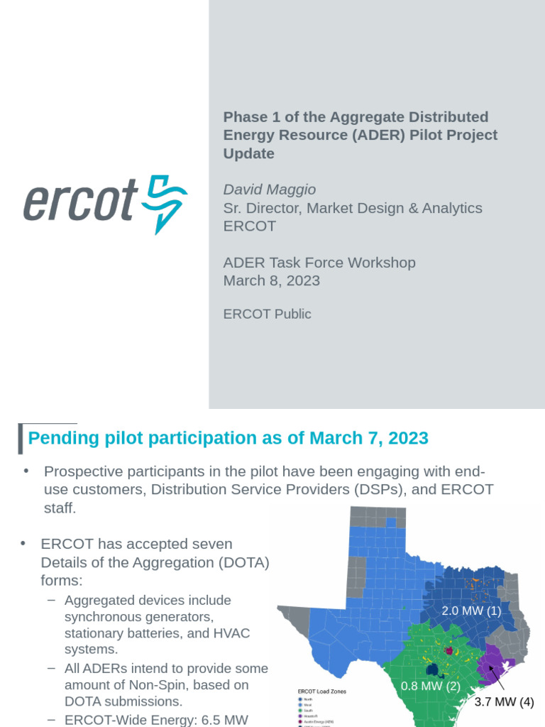 Phase 1 of The ADER Pilot Project Update - ERCOT - 03 08 23 Final | PDF