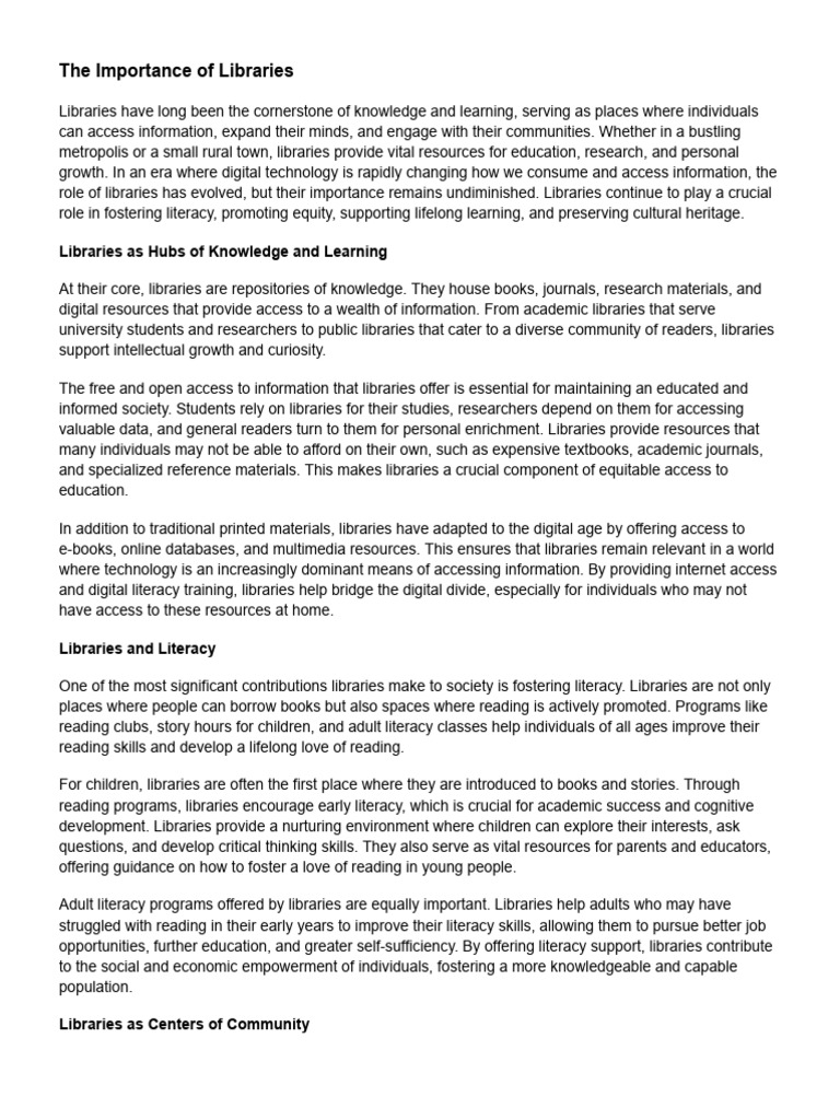 The Importance of Libraries | PDF