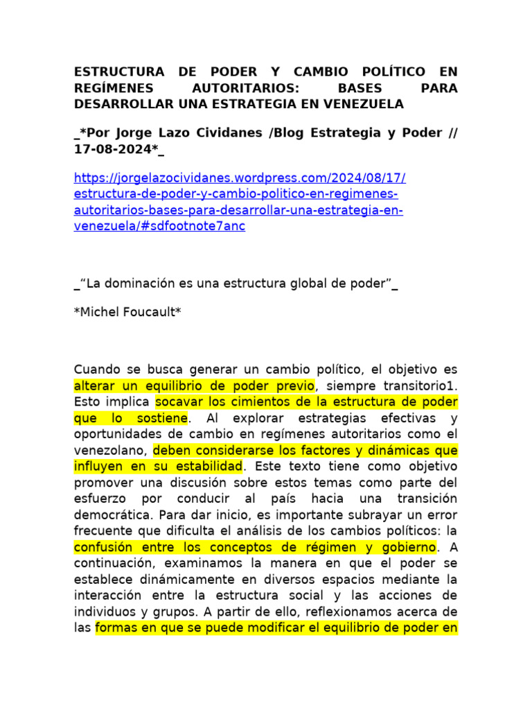 ESTRUCTURA DE PODER Y CAMBIO POLÍTICO EN REGÍMENES AUTORITARIOS | PDF