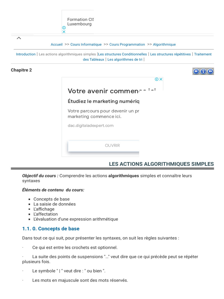 Cours Algorithmique - Les Actions Algorithmiques Simples | PDF