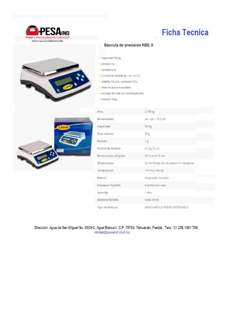 Ficha Tecnica Bascula de Precision NBE-X | PDF