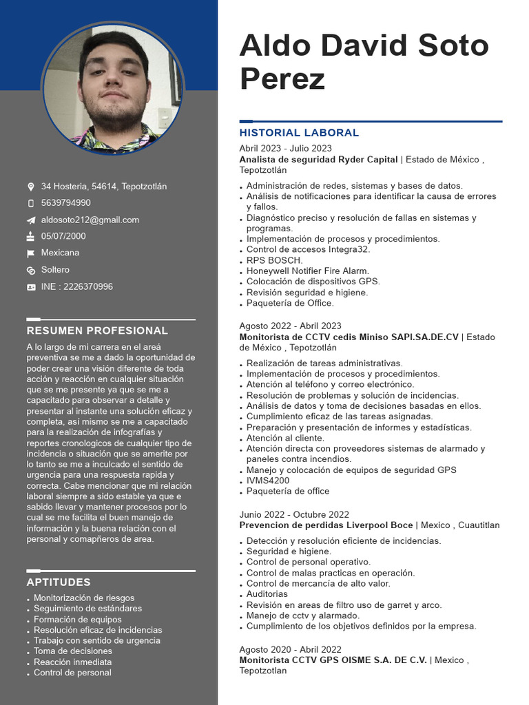 CV. ALDO DAVID SOTO PÉREZ | PDF