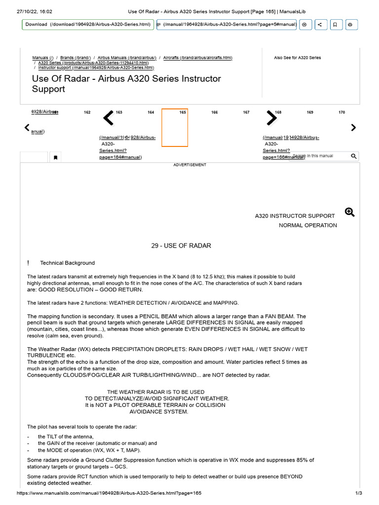 Use of Radar - Airbus A320 Series Instructor Support (Page 165) - ManualsLib | PDF