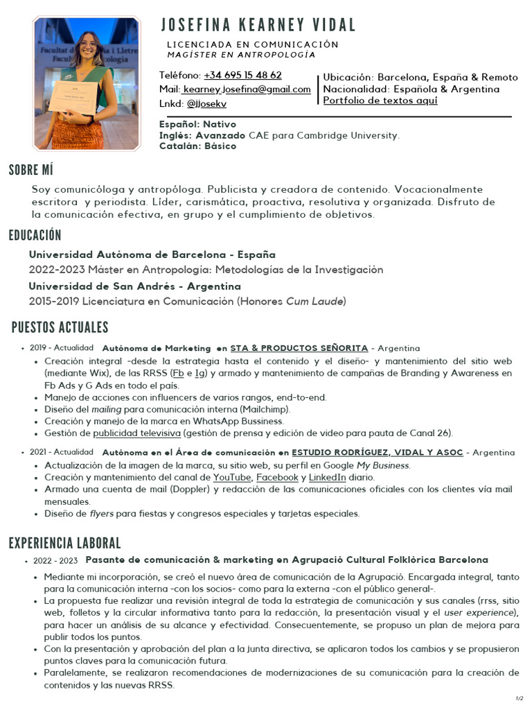 Josefina Kearney Vidal CV P | PDF