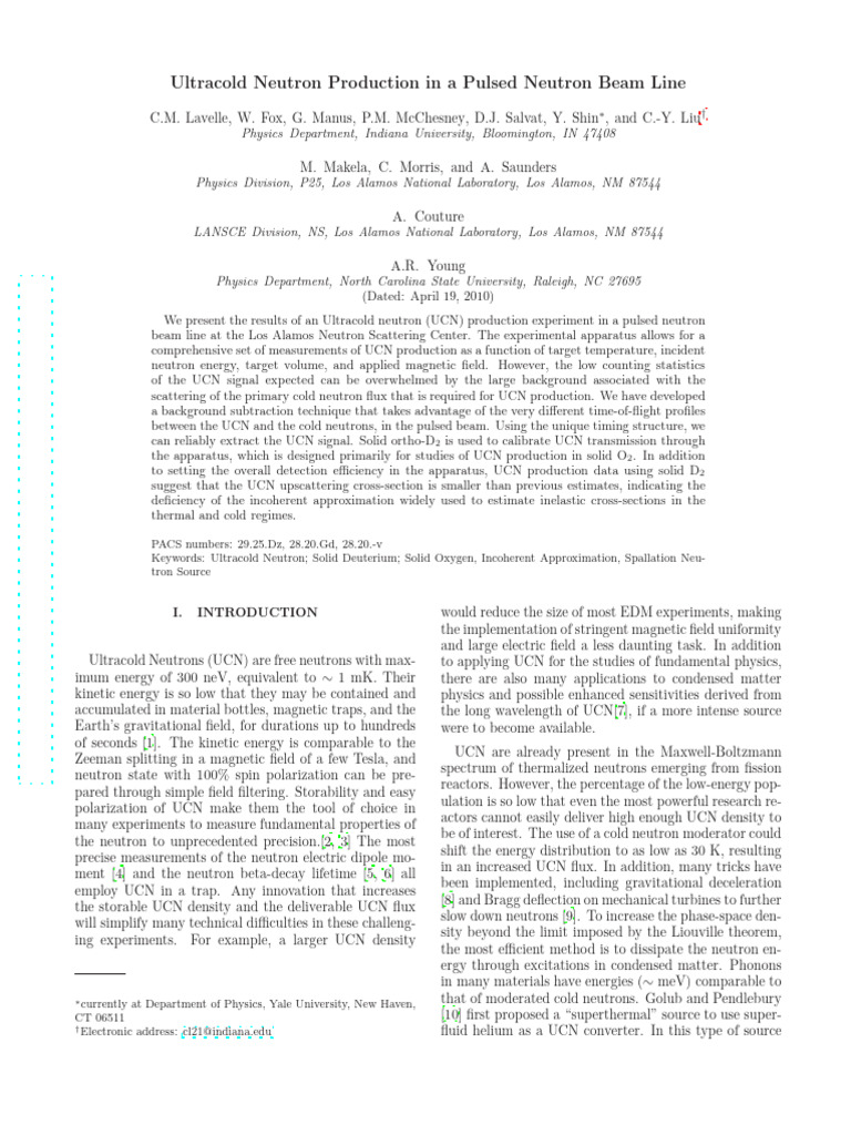 Ultracold Neutron Production in A Pulsed Neutron Beam Line | PDF ...