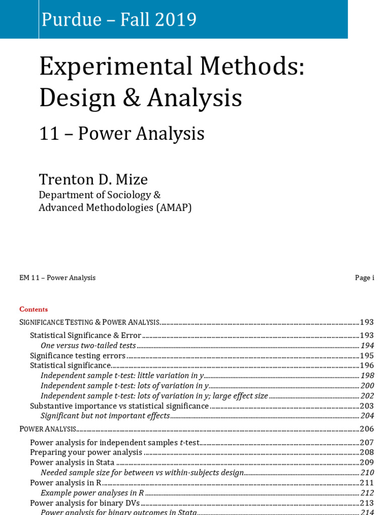 EM-11-Power Analysis - Experimental Methods - Purdue 2019 | PDF