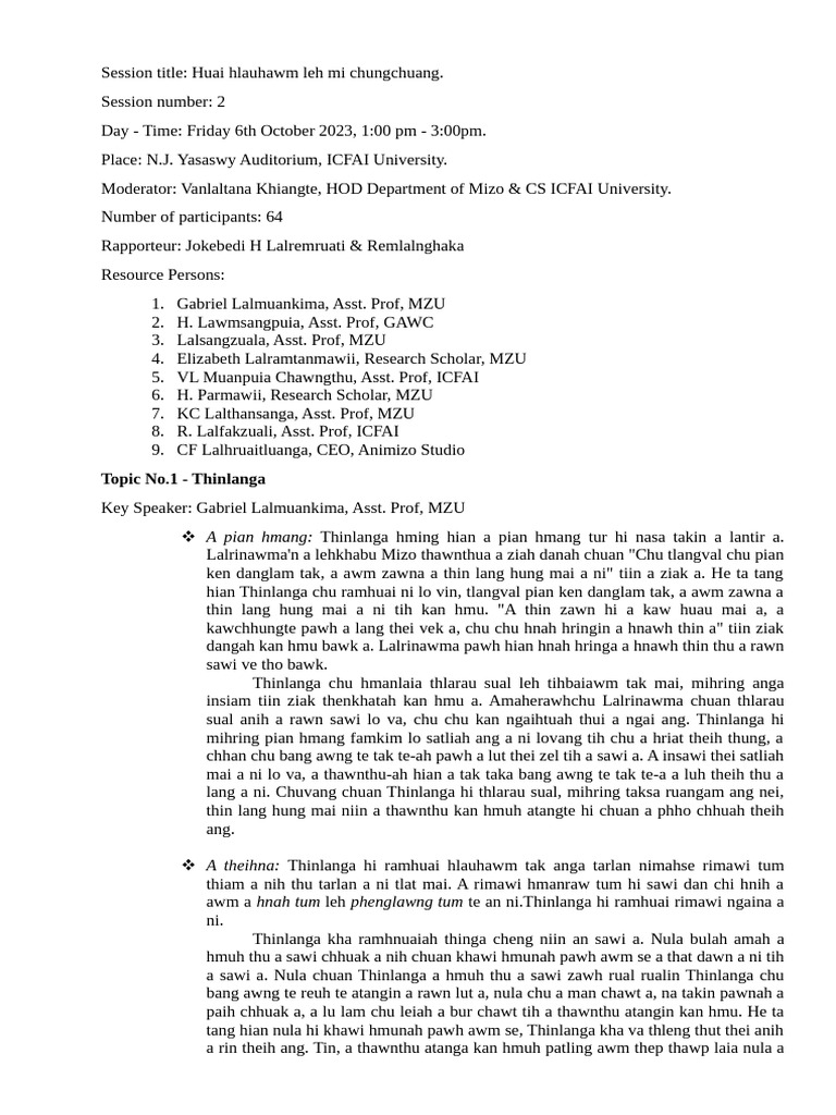 Huai Hlauhawm Leh Mi Chungchuang-1 | PDF