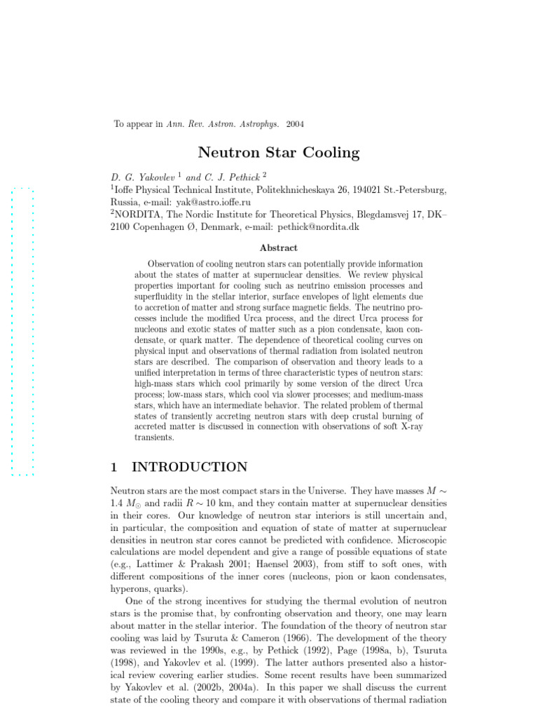 Neutron Star Cooling | PDF