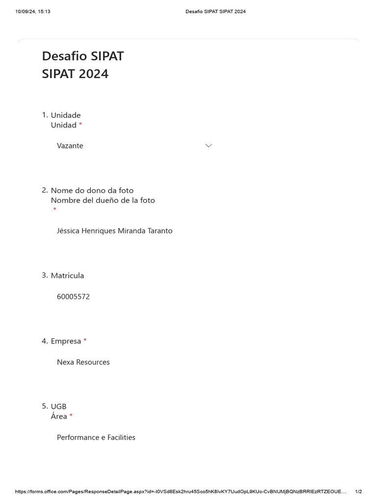 Desafio SIPAT SIPAT 2024 | PDF