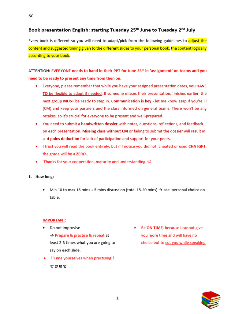 Guidelines for Book Presentations | PDF | Microsoft Power Point | Books