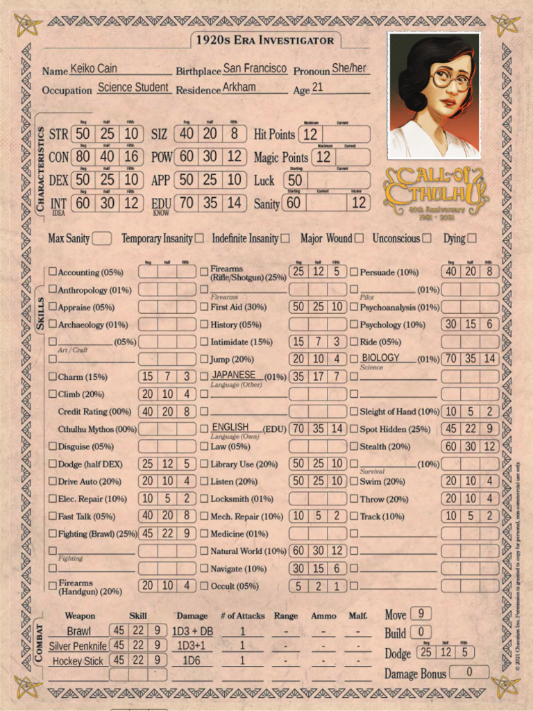 Keiko Cain - Character Sheet | PDF