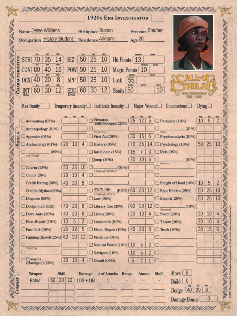 Jesse Williams - Character Sheet | PDF