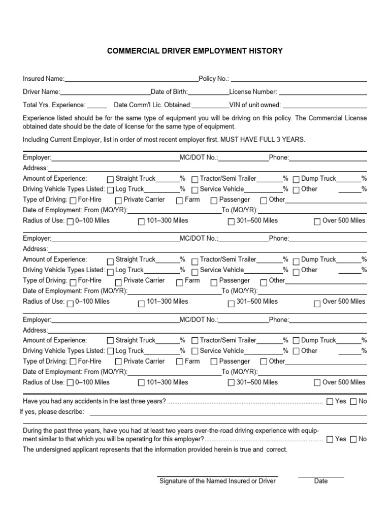 Platinum Driver Employment History | PDF | Truck | Semi Trailer Truck