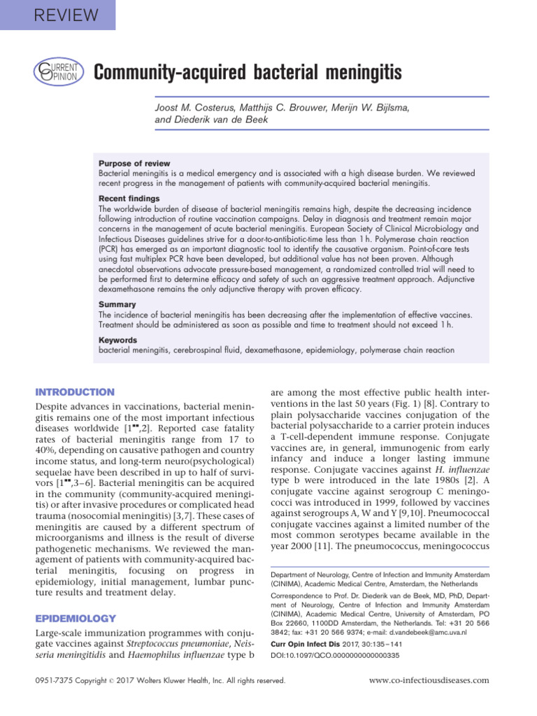 Menigitis Bacteriana de La Comunidad Review 2017 | PDF