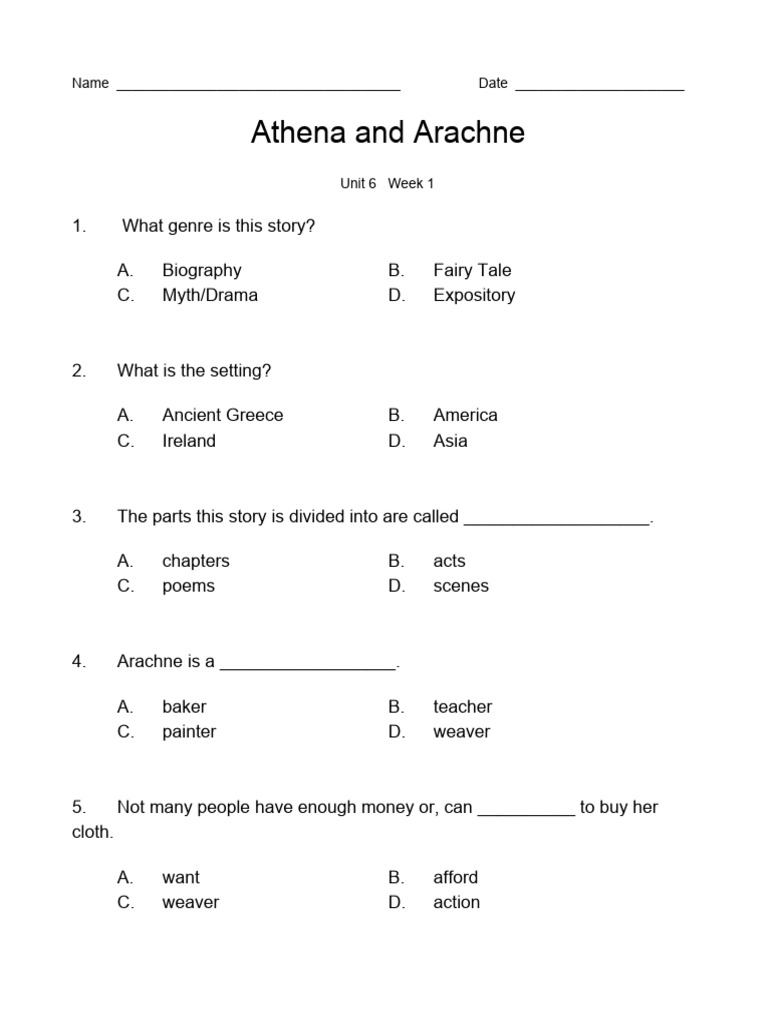 Athena and Arachne: Name - Date | PDF