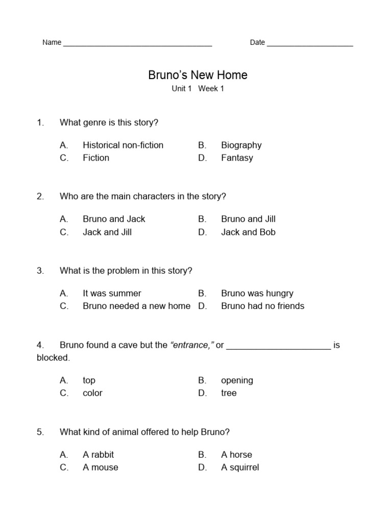 Bruno's New Home: Unit 1 Week 1 | PDF