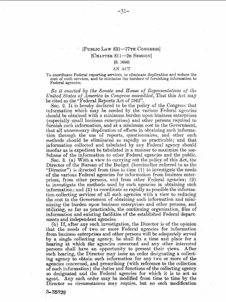Federal Reports Act 1942 | PDF