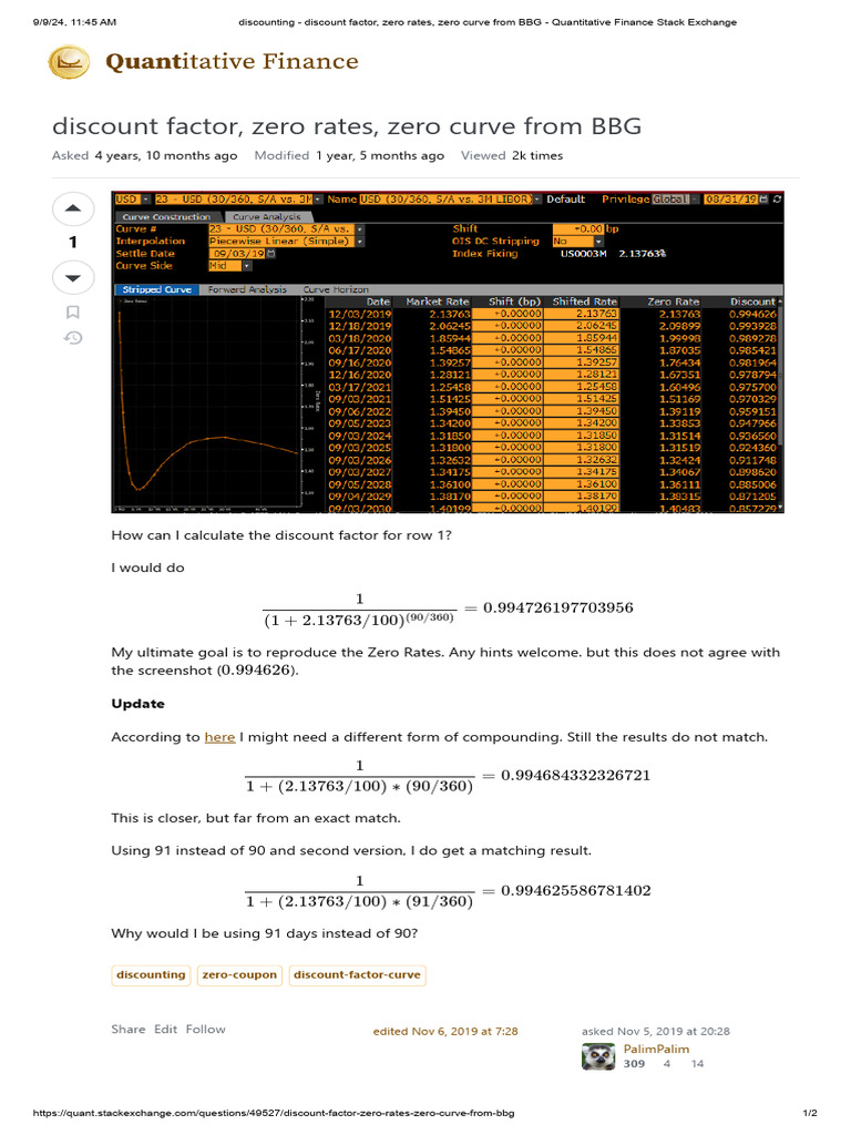Discounting - Discount Factor, Zero Rates, Zero Curve From BBG | PDF