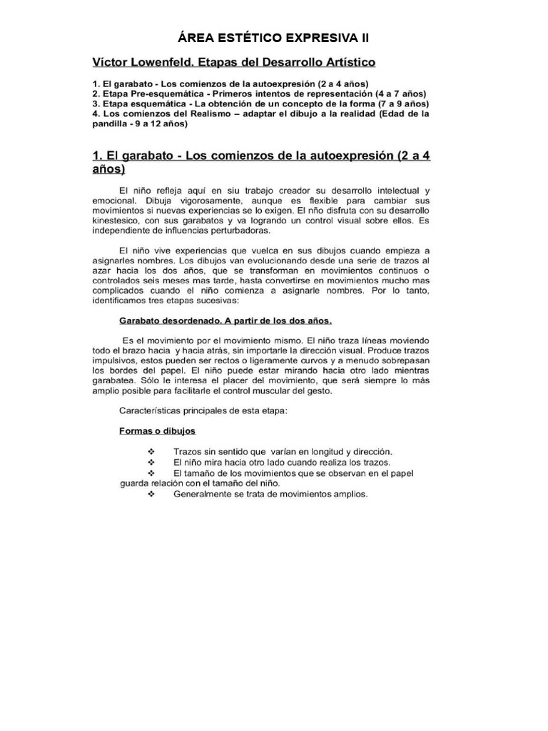 Victor Lowenfeld. Etapas Del Desarrollo | PDF