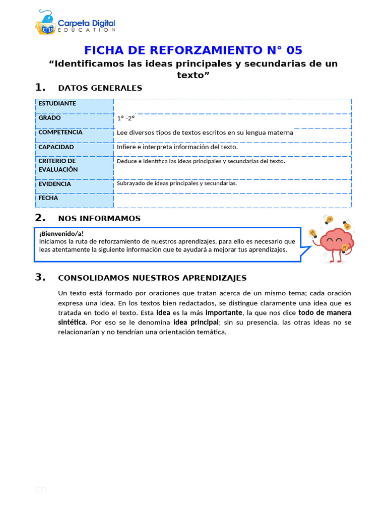 FICHA DE REFUERZO 5 - Lee - Ciclo VI | PDF