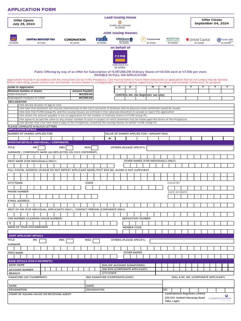 FCMB Public Application Form | PDF