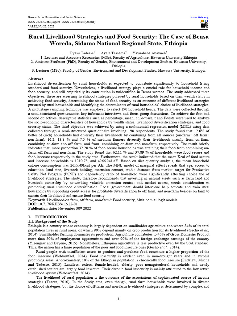 Rural Livelihood Strategies and Food Security The Case of 1otz2ddh | PDF