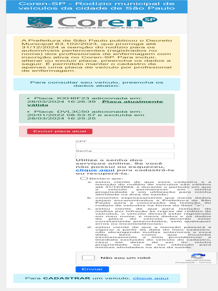 Coren-SP - Rodízio Municipal de Veículos | PDF