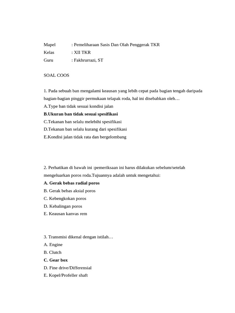 Soal PSSM XII TSM | PDF