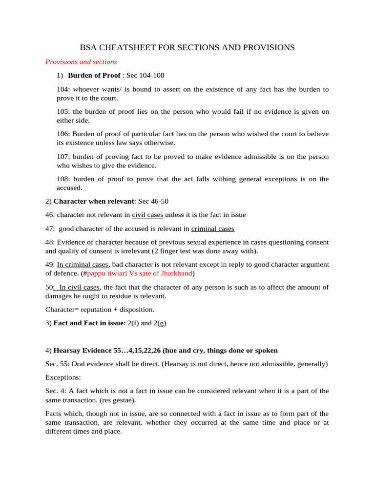 BSA CHEATSHEET FOR SECTIONS AND PROVISION FINAL Print | PDF