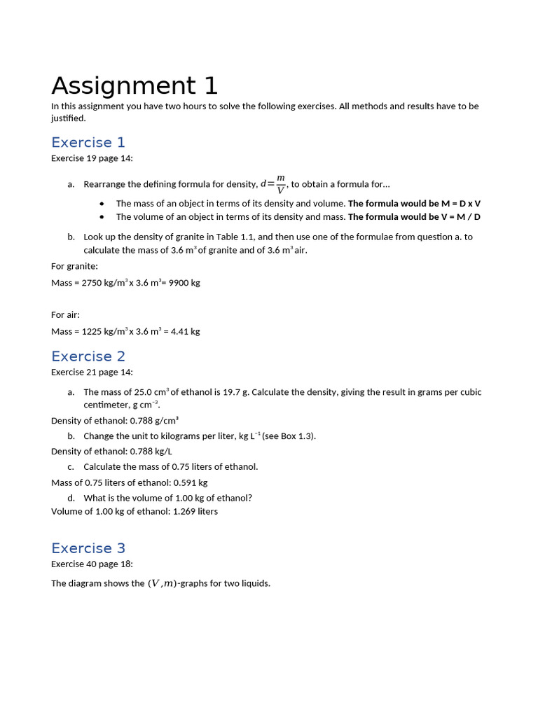 Assignment 1 (Density) | PDF | Density | Teaching Methods & Materials