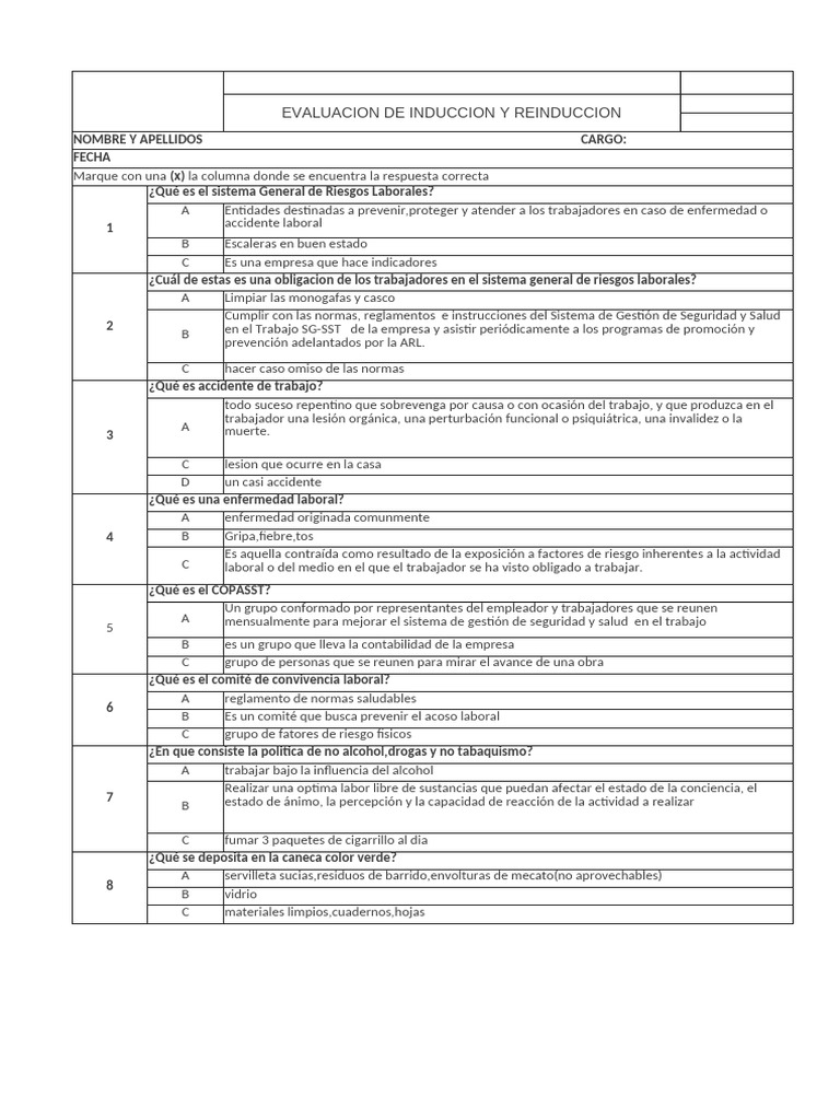 F-042 Evaluacion de Induccion y Reeinduccion | PDF
