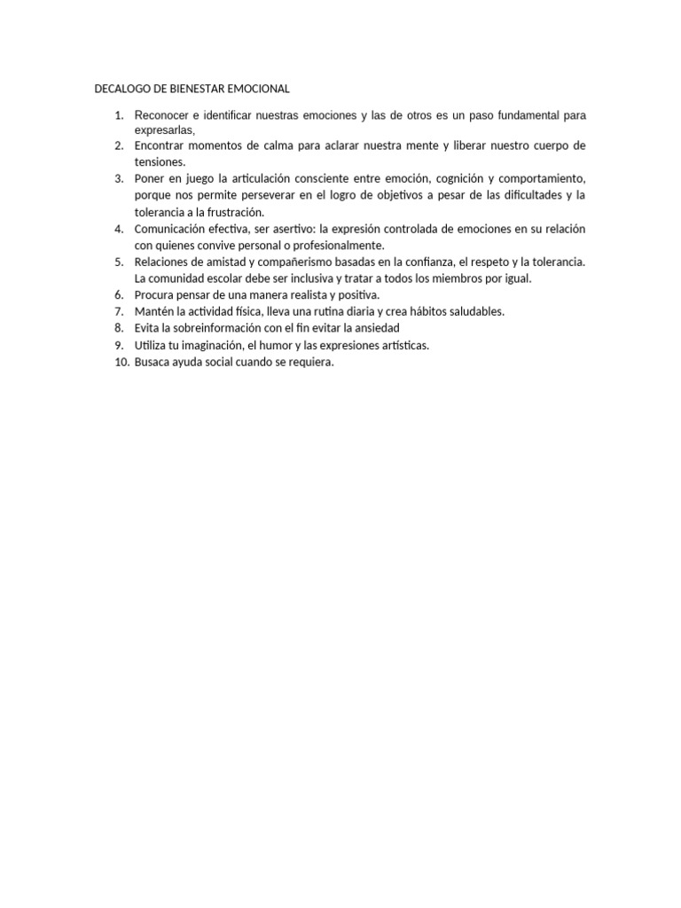 Decalogo de Bienestar Emocional | PDF