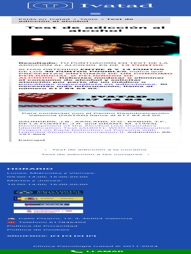 Test De Adicción Al Alcohol Test De Alcoholismo Audit Pdf