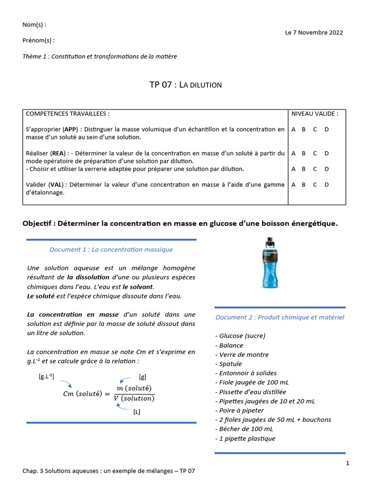 TP 07 Dilution | PDF | Concentration