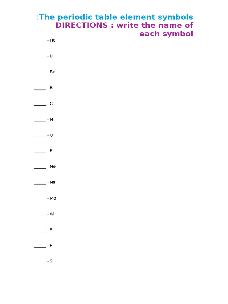 Periodic Table Symbols | PDF