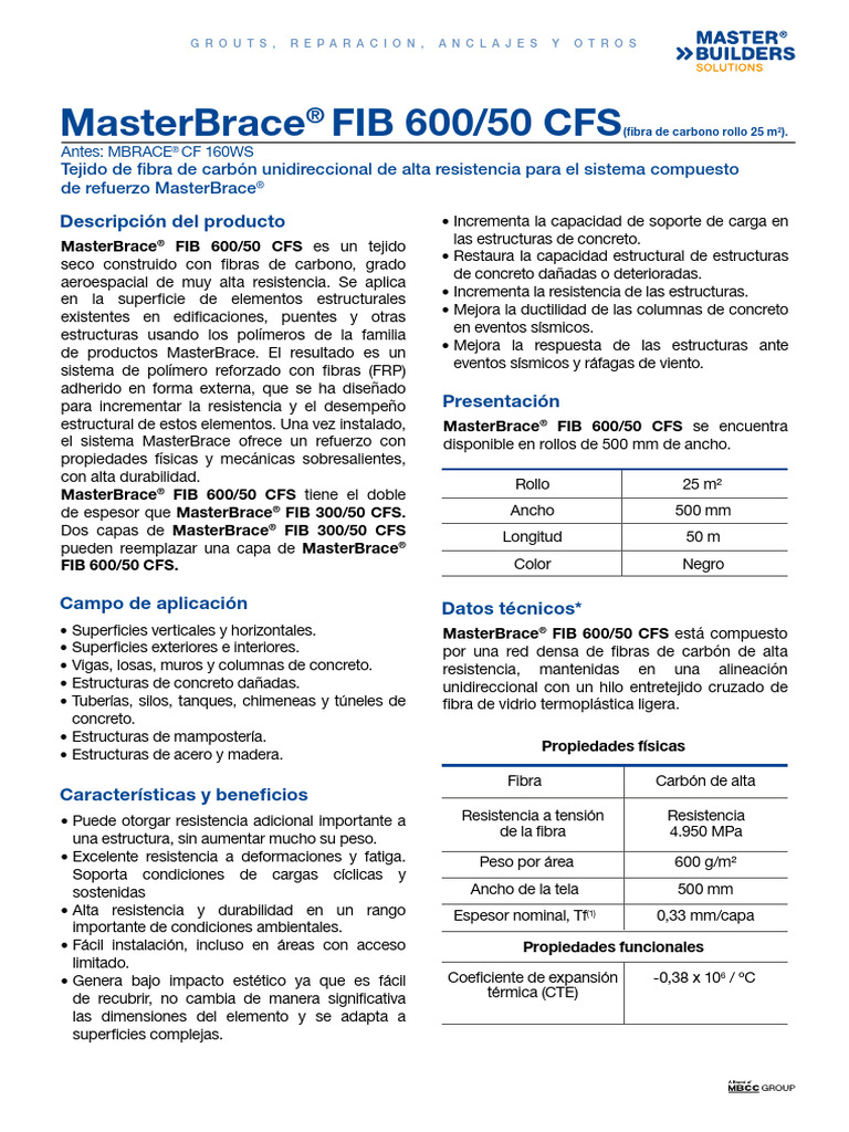 masterbrace fib 600-50 cfs ficha técnica | PDF